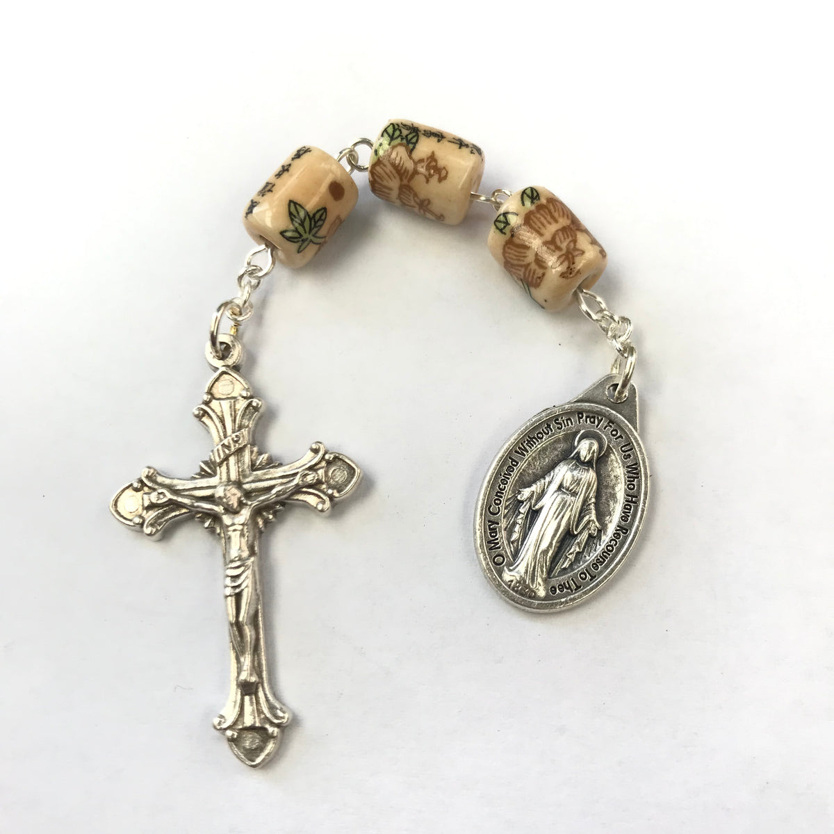 Three Hail Mary Chaplet with Brown Decorative Beads – Marian Graces